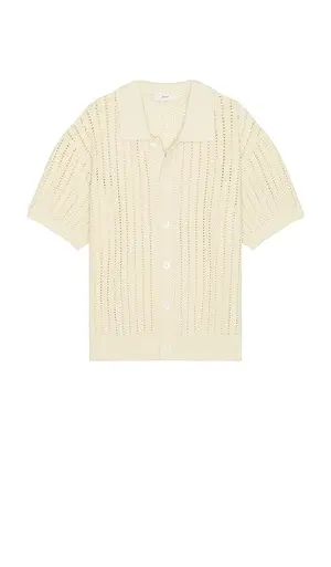 DUNST Relaxed Collared Crochet Cardigan - Ivory