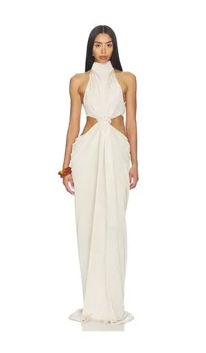 AWAVE STUDIO Halter Neck Cut Out Maxi Dress - Beige