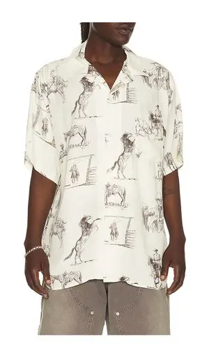 ONE OF THESE DAYS Charcoal Montage Camp Shirt In Ivory - Bone