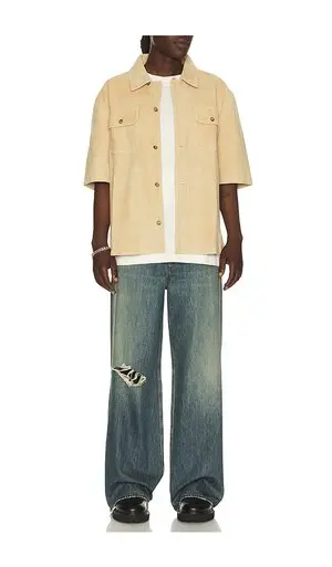 FOUND Suede Short Sleeve Camp Shirt