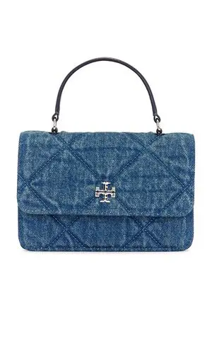 Tory Burch Kira Diamond Quilt Denim Mini Top Handle Chain Wallet