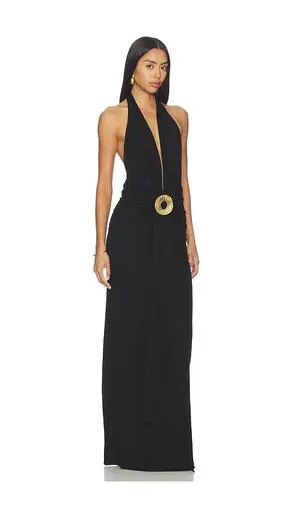 Cult Gaia Halterneck Maxi Dress With Gold-tone Hardware - Black