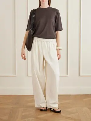 ST. AGNI Striped Cotton-blend Poplin Wide-leg Pants - Neutrals