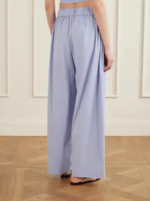 ST. AGNI Everyday Cotton-blend Poplin Wide-leg Pants - Blue