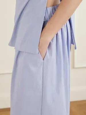 ST. AGNI Everyday Cotton-blend Poplin Wide-leg Pants - Blue