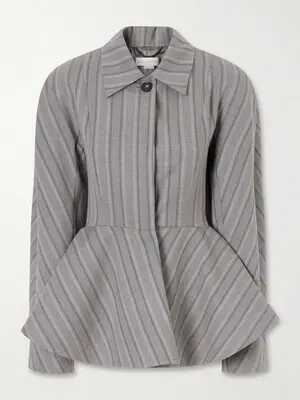 Stella McCartney Striped Flared Wool Blazer - Gray