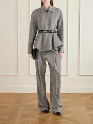 Stella McCartney Striped Flared Wool Blazer - Gray