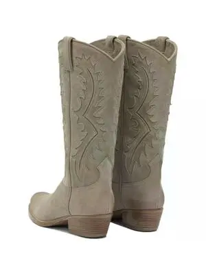 Sartore Embroidered Suede Western Boots - Neutrals