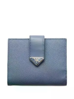 Prada Small Saffiano And Smooth Leather Wallet - Blue