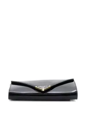 Prada Triangle Logo Envelope Chain Mini Clutch - Black