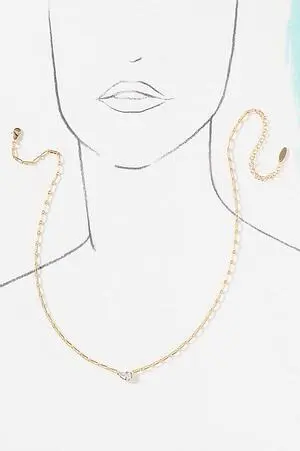 Anthropologie Bezel Crystal Paperclip Chain Necklace