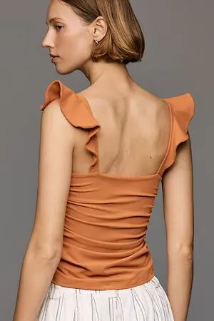 Susana Monaco Ruched Flutter-sleeve Top - Mango