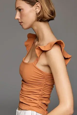 Susana Monaco Ruched Flutter-sleeve Top - Mango