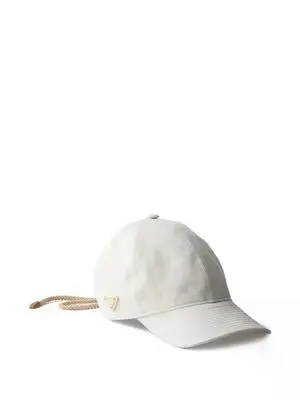 Prada Cotton Baseball Cap With Enameled Triangle Logo - Neutrals