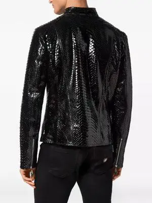 Philipp Plein Python-skin Biker Jacket - Black