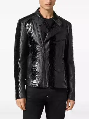 Philipp Plein Python Leather Biker Jacket - Black