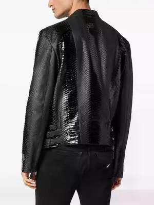 Philipp Plein Python Leather Biker Jacket - Black