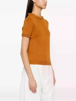 SHUSHU/TONG Lace-trimmed Short-sleeve Sweater