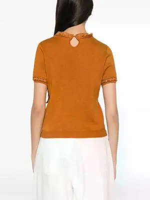 SHUSHU/TONG Lace-trimmed Short-sleeve Sweater