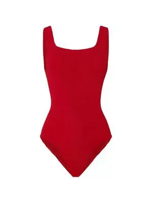 Hunza G Crinkle-effect Square-neck Swimsuit - Red