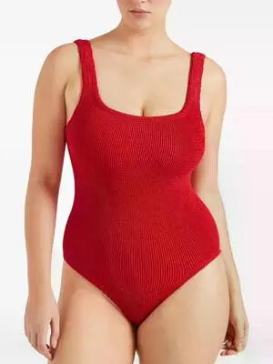 Hunza G Crinkle-effect Square-neck Swimsuit - Red