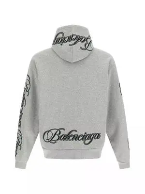 Balenciaga Embroidered Cotton Hoodie - Grey