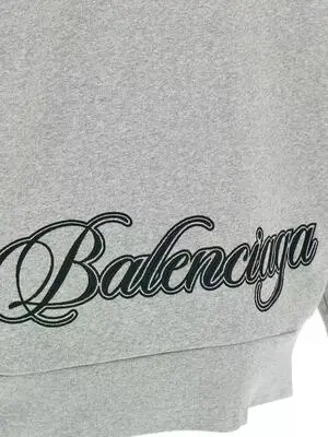 Balenciaga Embroidered Cotton Hoodie - Grey