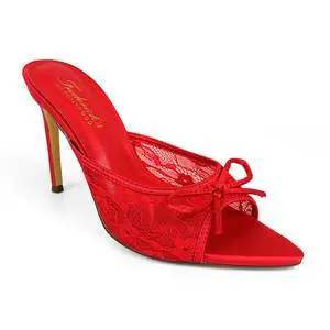 Frederick's Of Hollywood Pointed Toe Heels With Lace And Bow - Red