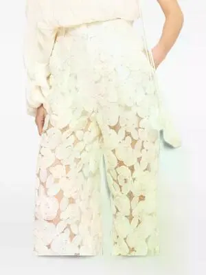 NISSA Floral-embroidery Wide-leg Trousers - Neutrals