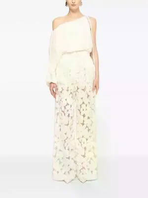 NISSA Floral-embroidery Wide-leg Trousers - Neutrals