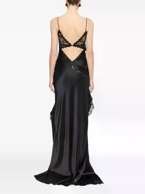 NISSA Lace-trim Sequin-embellished Asymmetric Dress - Black