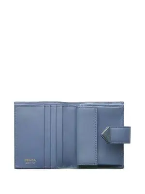 Prada Small Saffiano And Smooth Leather Wallet - Blue
