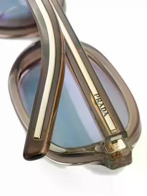Prada Oval Sunglasses With Metal Plaque - Brown