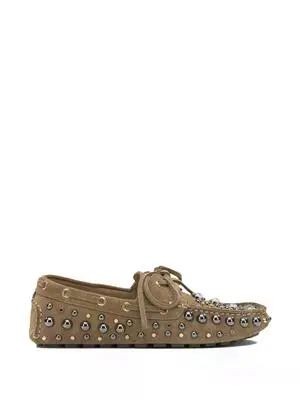 STRATEGIA SHOES Stud-embellished Suede Boat Shoes - Neutrals