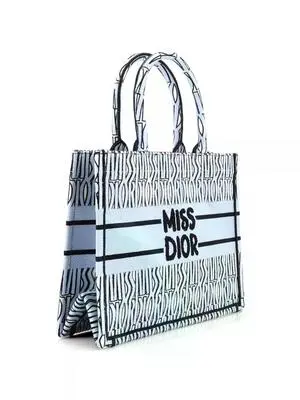 Dior Miss Book Embroidered Canvas Medium Tote Bag - Blue