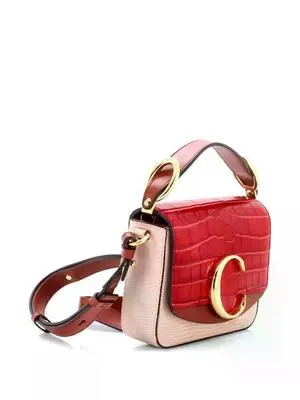 Chloé C Flap Crocodile And Lizard Embossed Leather Mini Crossbody Bag