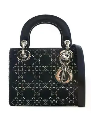 Dior 2017 Mini Lady Satchel Strass Crystal Embellished Satin Cannage