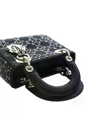 Dior 2017 Mini Lady Satchel Strass Crystal Embellished Satin Cannage