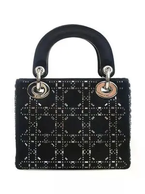Dior 2017 Mini Lady Satchel Strass Crystal Embellished Satin Cannage