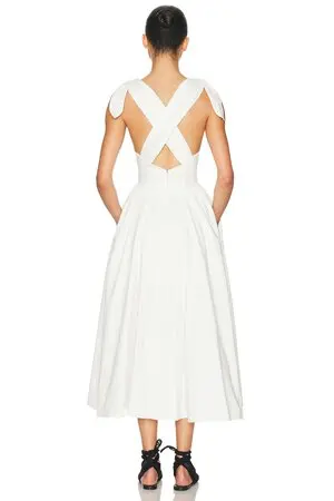 HELSA Fairweather Midi Dress In Stretch Cotton Sateen - Ivory