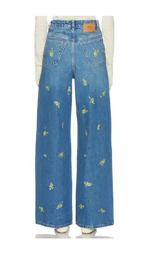 GANNI Printed Flower Denim Lari Jeans - Blue