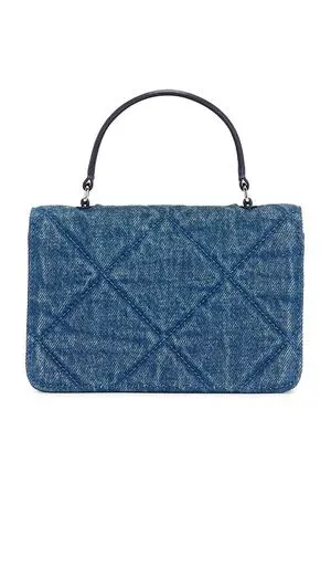 Tory Burch Kira Diamond Quilted Denim Mini Top Handle Chain Wallet