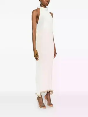 Alberta Ferretti Pleated Halter-neck Midi Dress - Neutrals