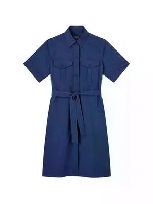 A.p.c. Belted Short-sleeve Shirt Dress - Blue