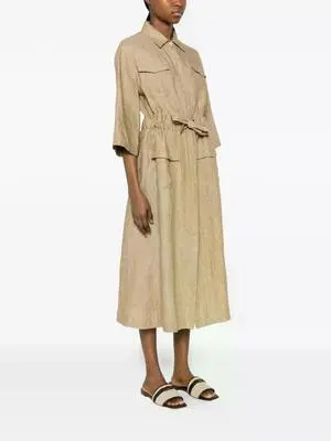 Herno Belted Linen Midi Dress - Neutrals
