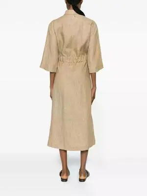 Herno Belted Linen Midi Dress - Neutrals