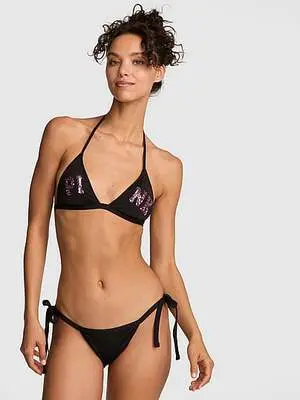 Pink Push-up Triangle Bikini Top - Black