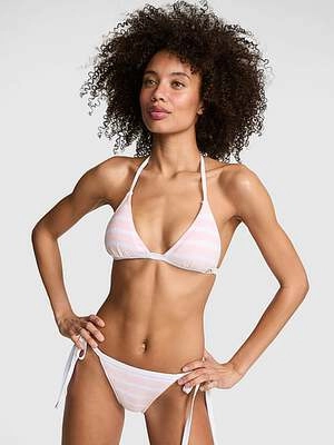 Pink PINK Push-Up Triangle Terry Bikini Top Print