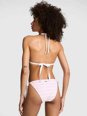 Pink Low-Rise Side-Tie Cheeky Bikini Bottom Print