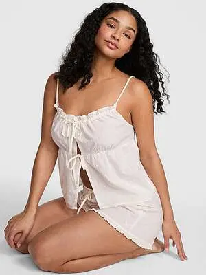 Pink Coastal Cutie Fly-away Cami And Shorts Pajama Set - Beige